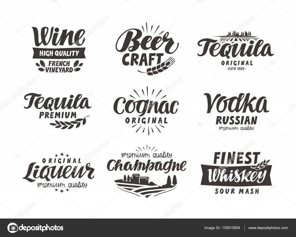 Alcoholic drink. Collection lettering, labels for menu design ...