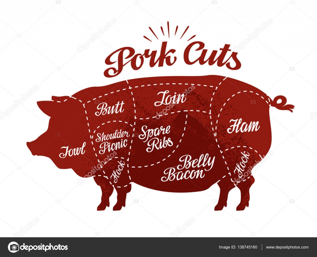 Butcher shop. Pork cuts. Vector illustration Stock Vector Image by ...