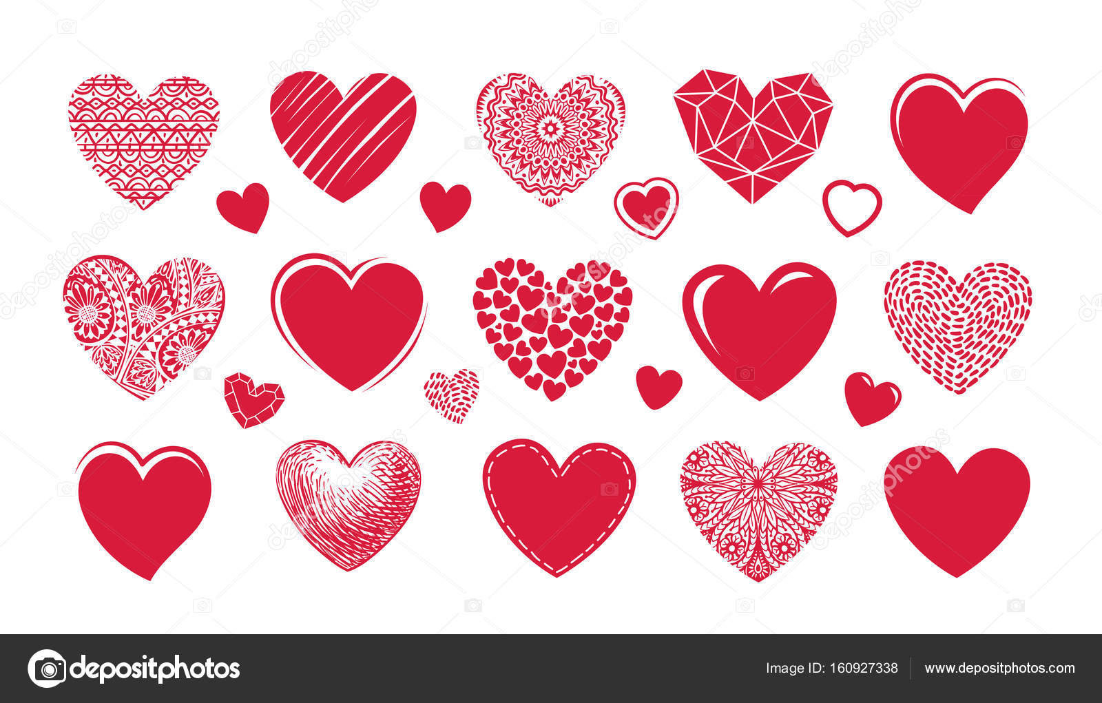 Red heart logo, label. Set icons or symbols on theme of love, wedding ...