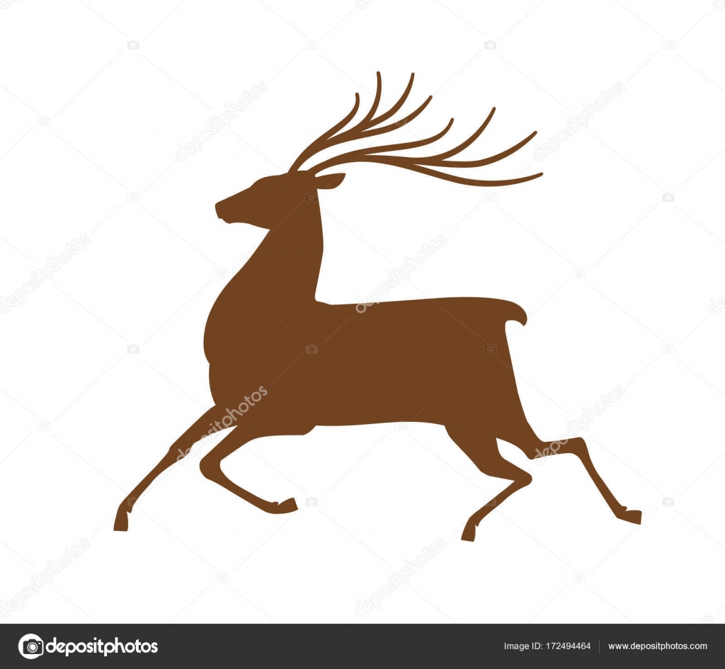 Running deer, icon or symbol. Reindeer, animal silhouette. Vector ...
