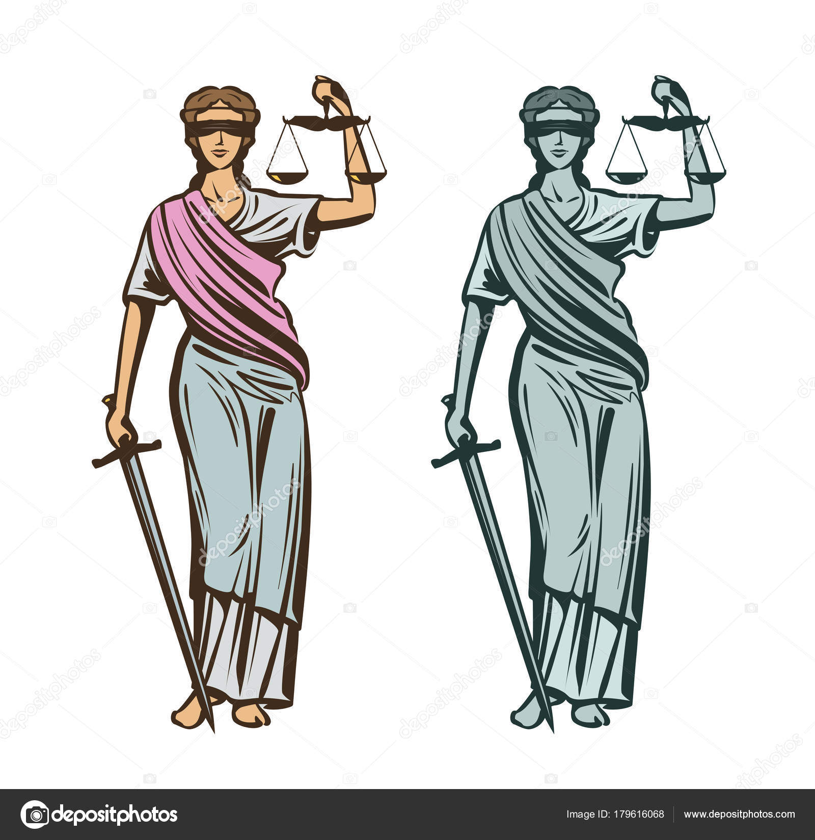 Symbol wymiaru sprawiedliwości. Iustitia z zawiązanymi oczami, waga i ...