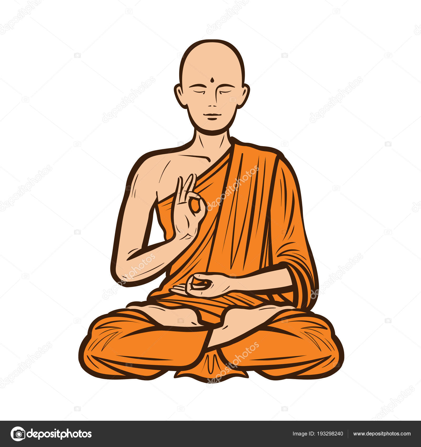 Buddhist in orange robe. Buddha, Buddhism concept. Cartoon vector ...