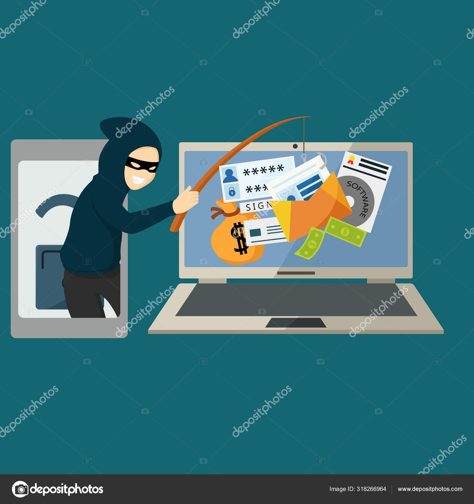 Hacker Sitting Table Hacking Data Internet Laptop Stock Vector Image by ...