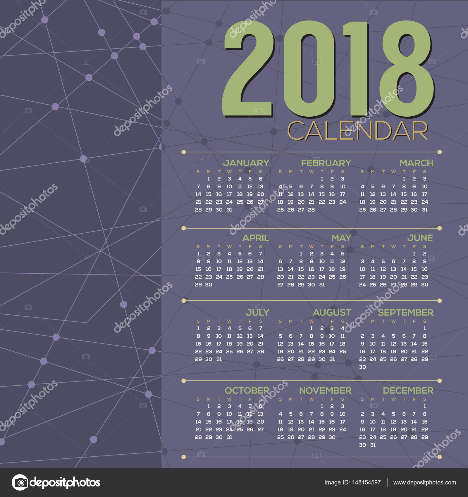 Calendrier imprimable 2018 Début Illustration vectorielle du dimanche ...