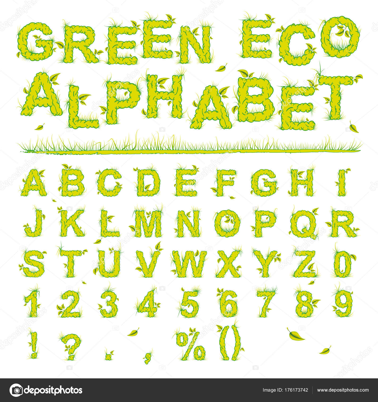 Green Eco Alphabet - letters with leaves and grass Stock Vector by ...