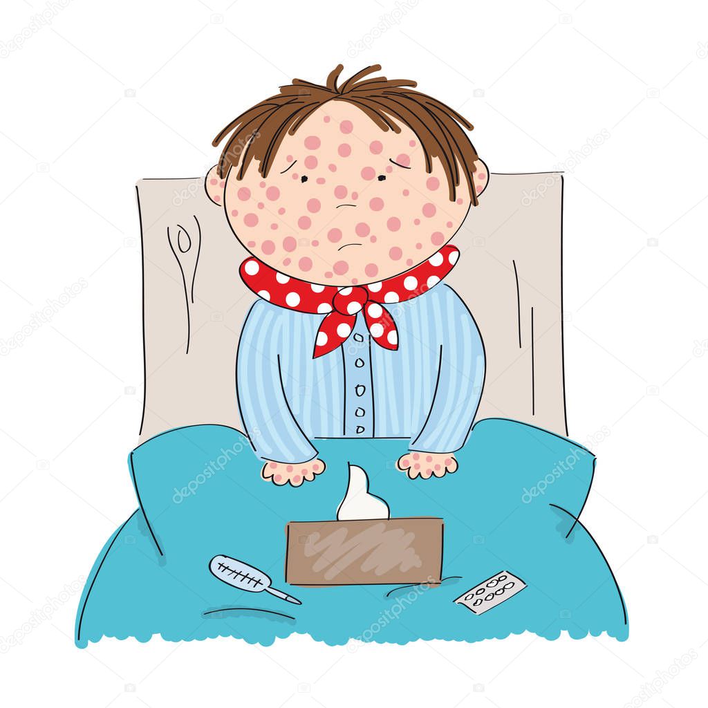 Niño enfermo con varicela, sarampión, rubeola o erupción cutánea 2023