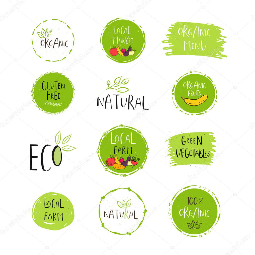 Colección de vectores eco, bio verde logotipos o signos. Insignias de ...