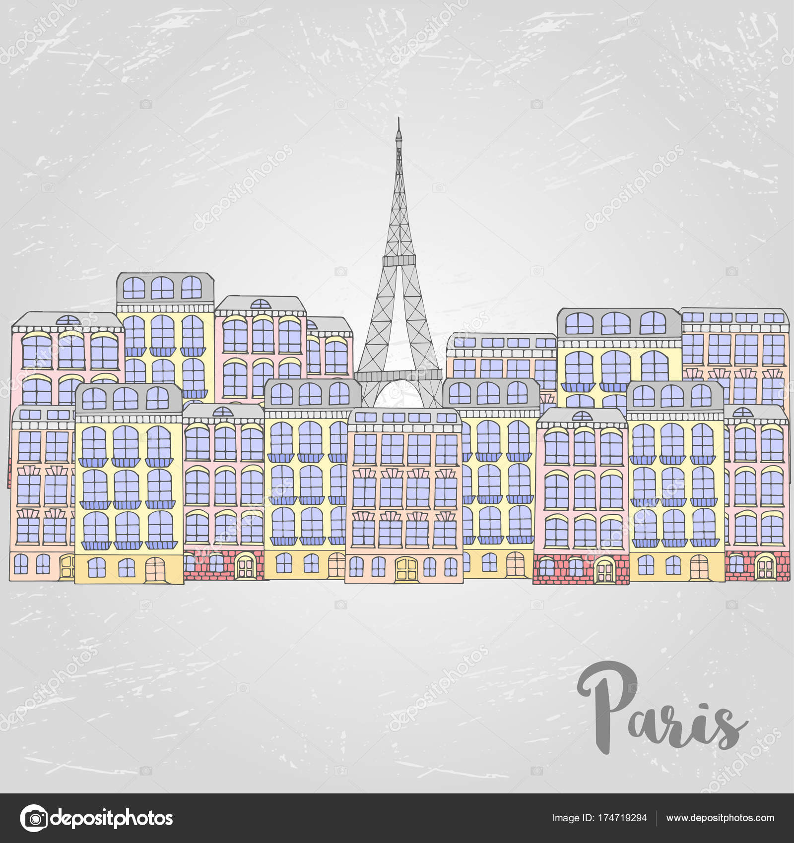 Hand Drawn Paris Skyline Vintage France Vector Urban Banner Buildings ...