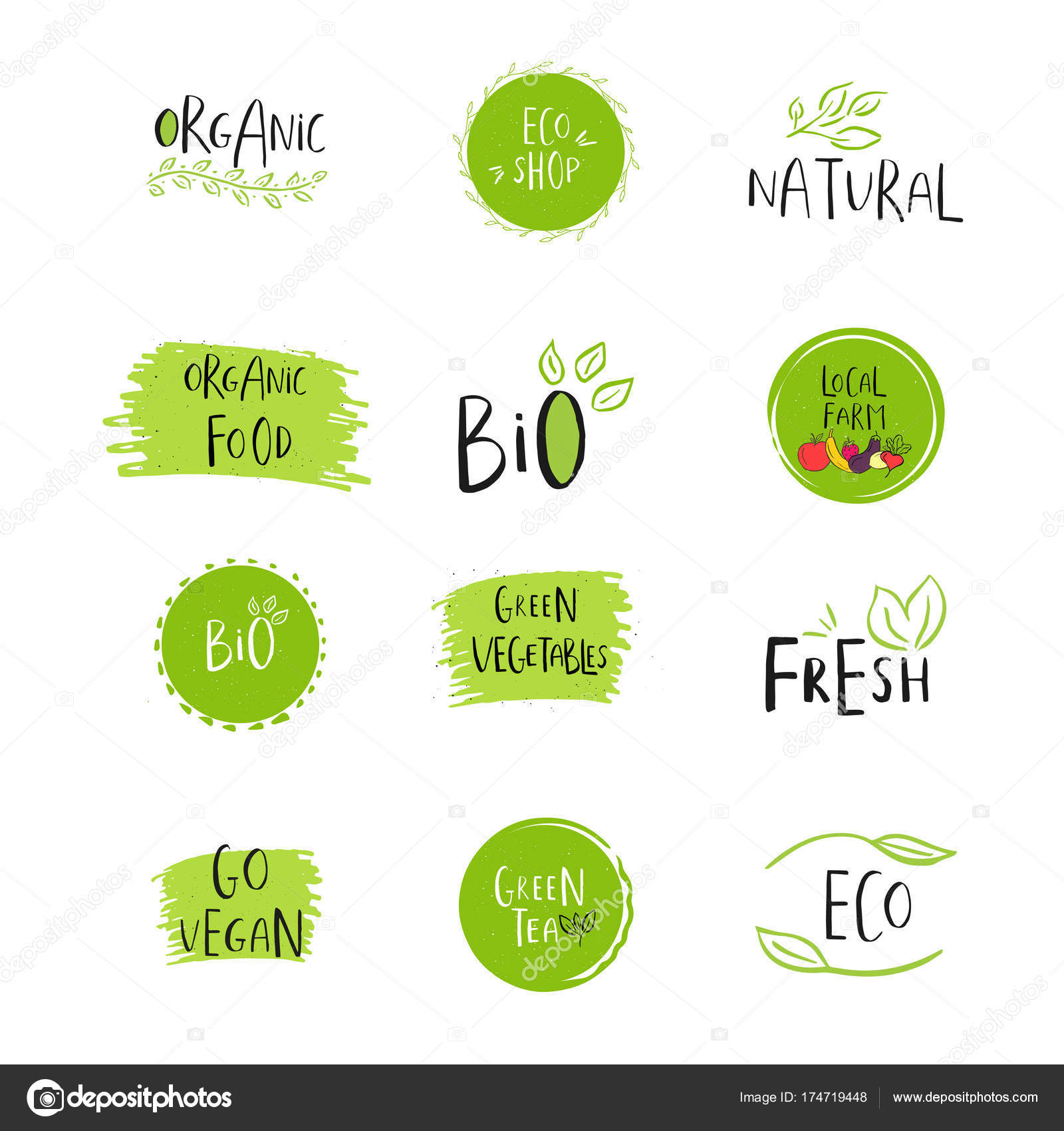 Collection Vector Eco Bio Green Logotypes Signs Vegan Raw Healthy ...