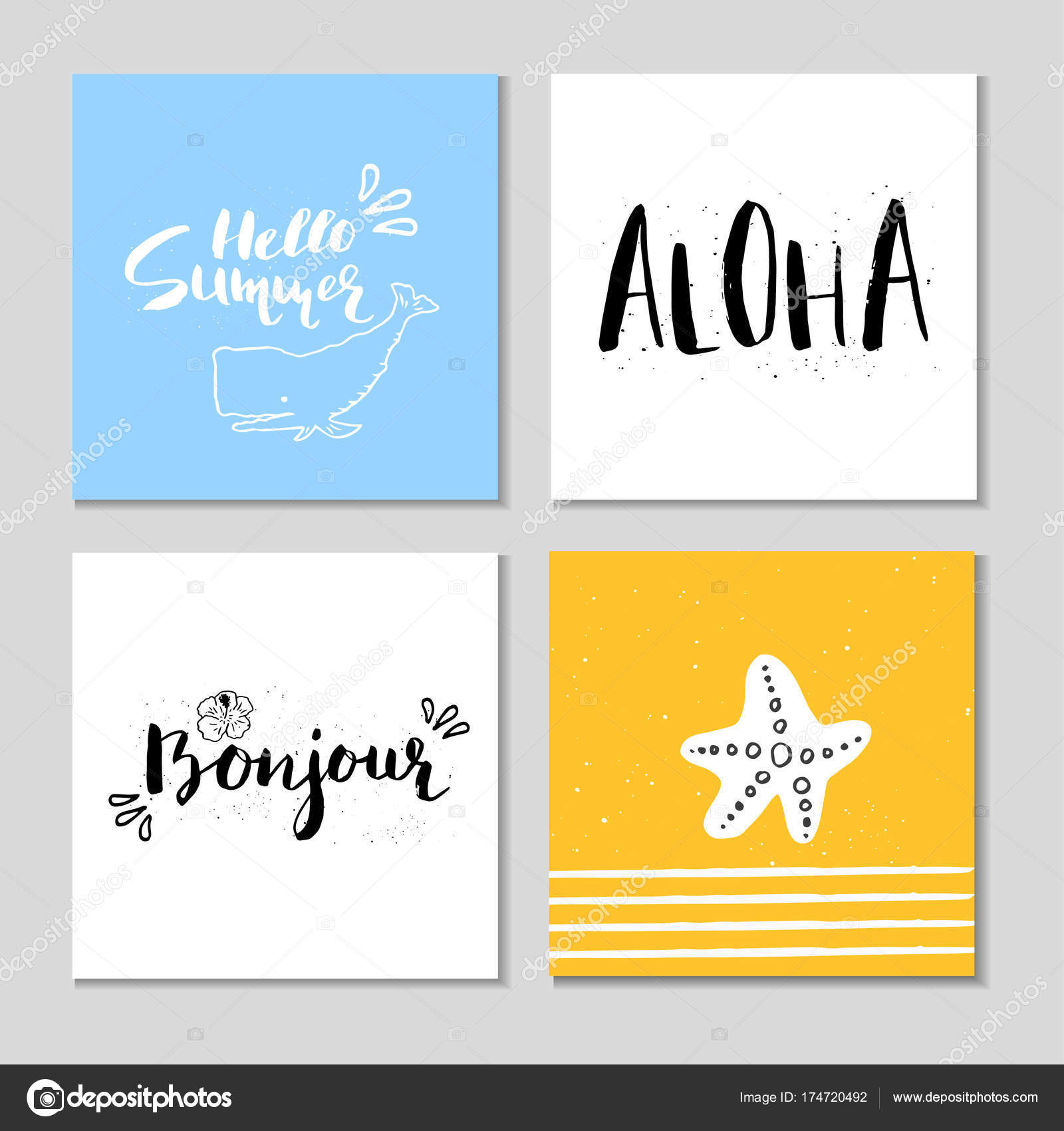 Beautiful Summer Posters Set Hand Drawn Lettering Templates Sail ...