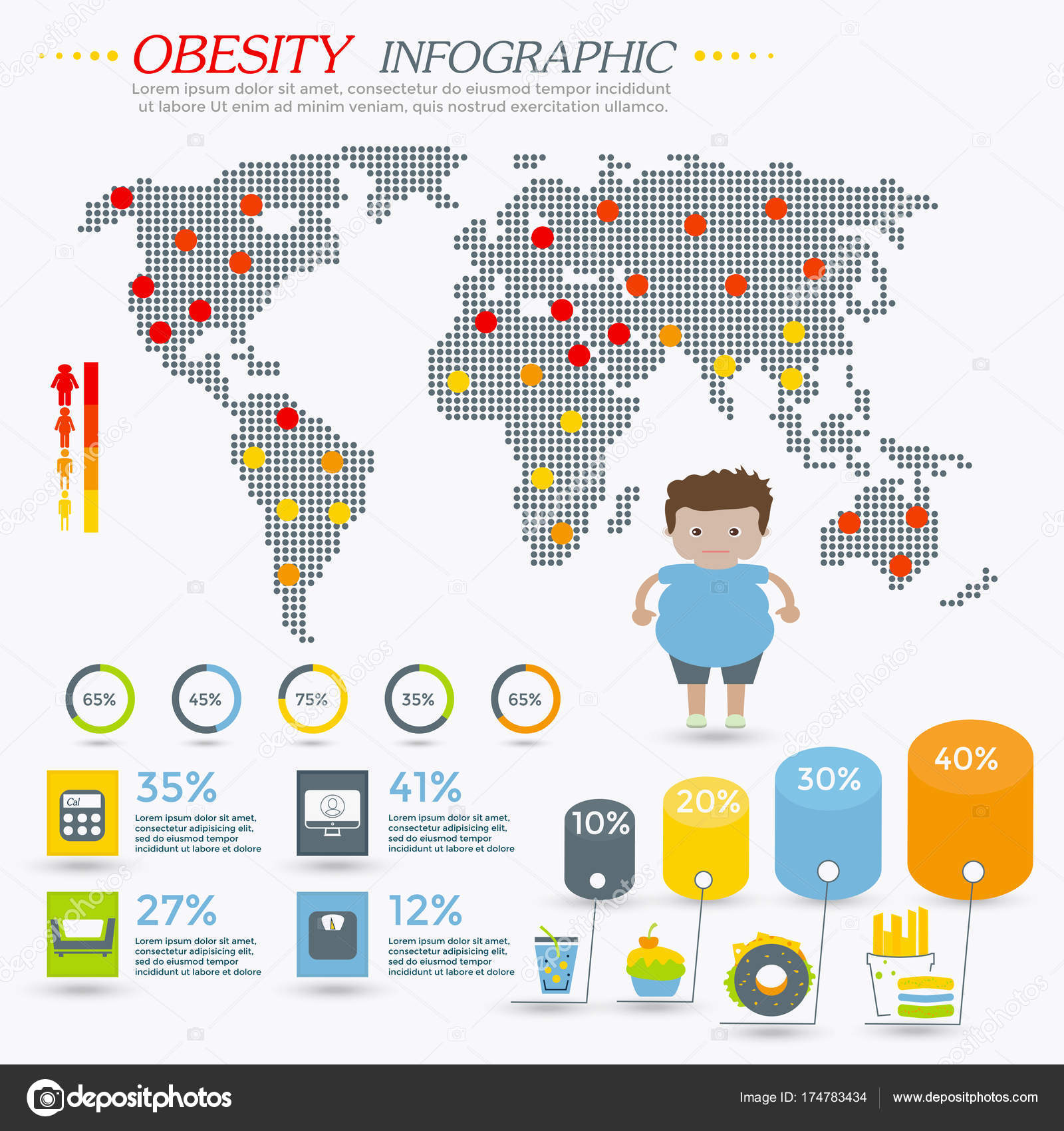 Obesity Infographics Template Fast Food Sedentary Lifestyle Diet ...
