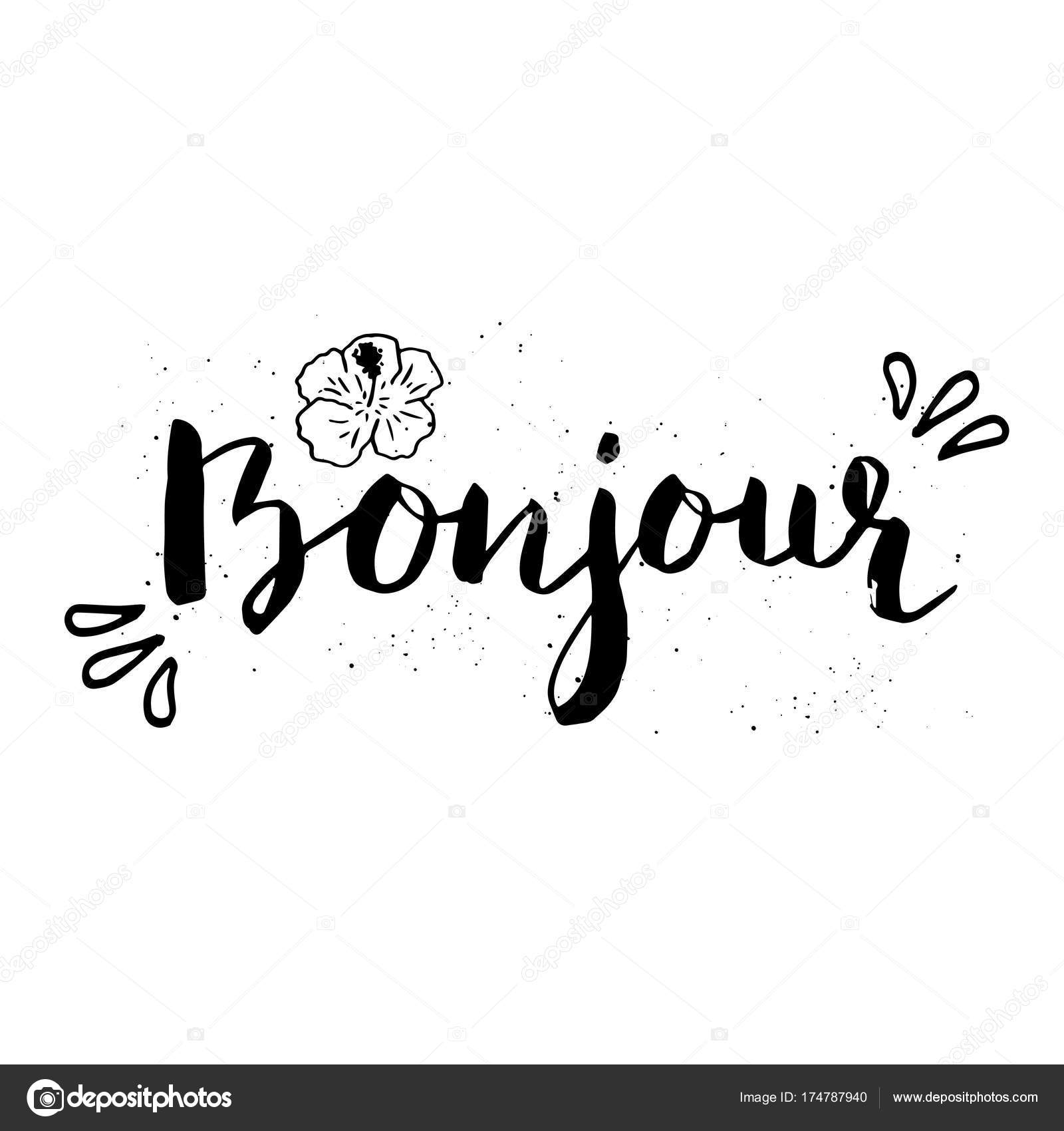 Beautiful Summer Poster Hand Drawn Lettering Bonjour Flower Template ...