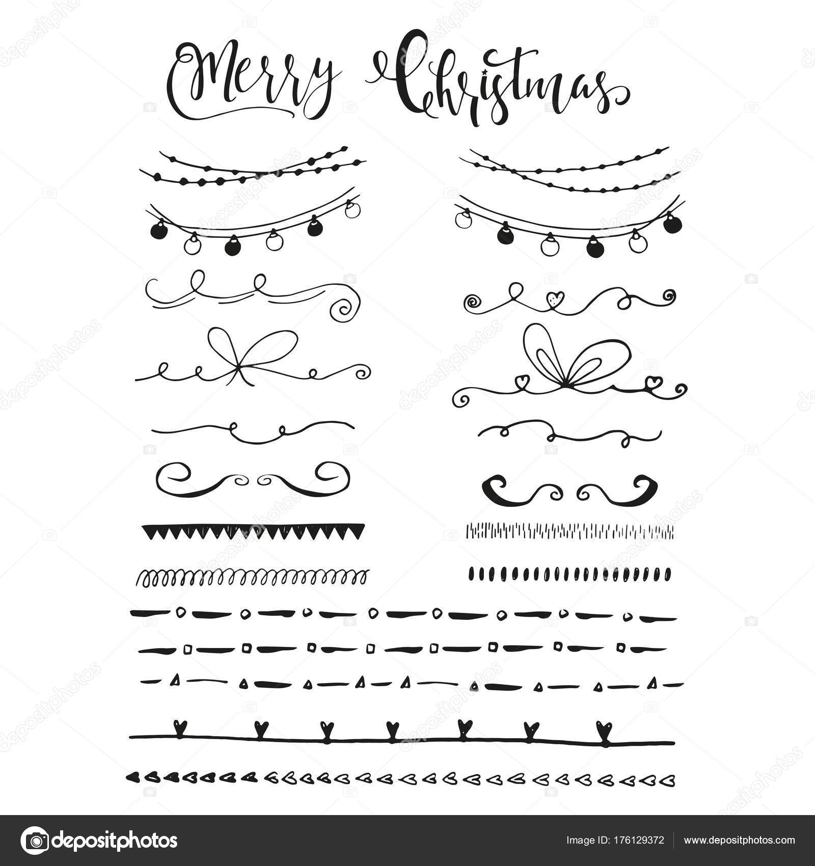 Collection Hand Drawn Christmas Borders Lettering Cute Unique Ink ...