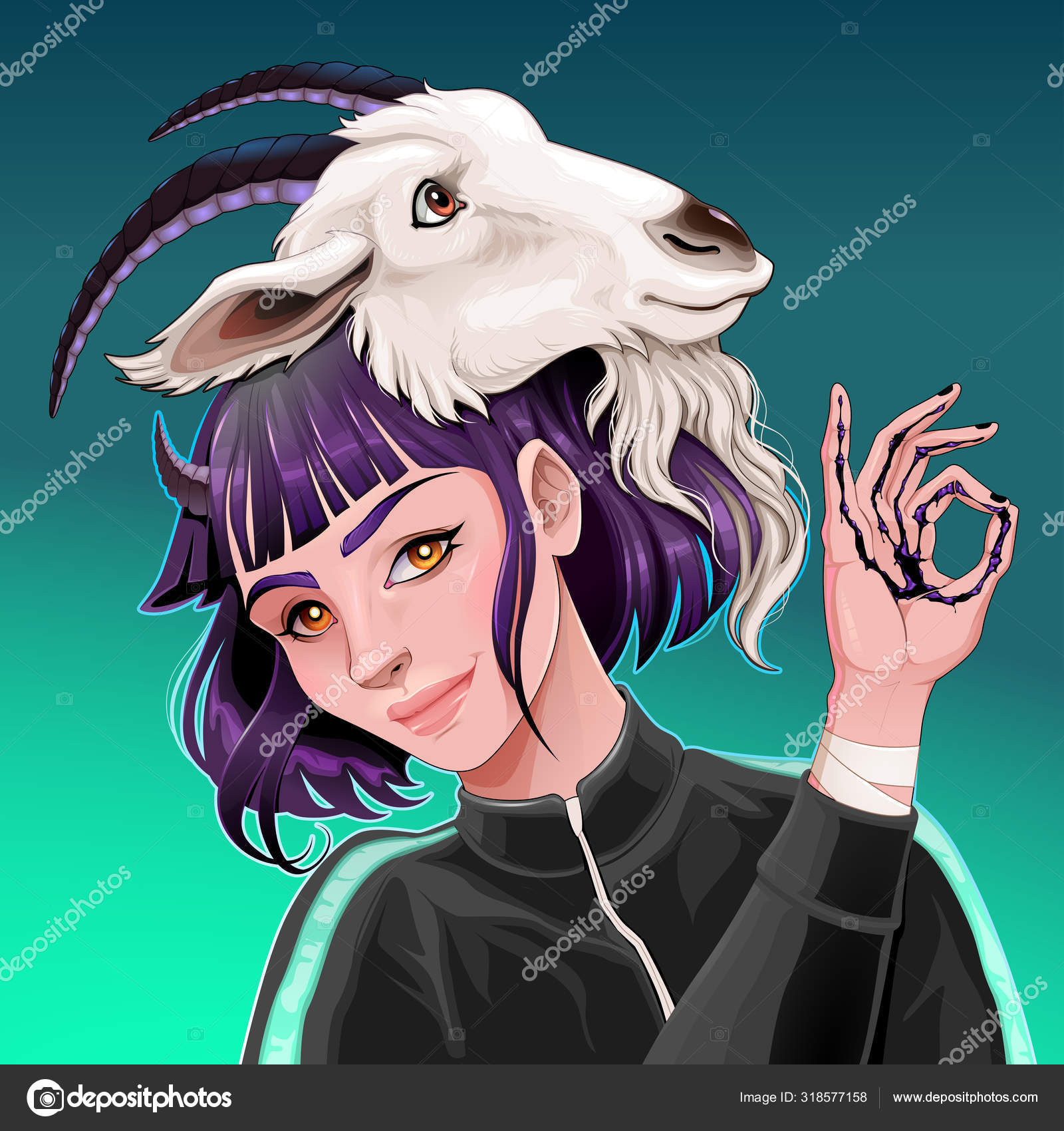 Beautiful girl with a goat on her head Stock Vector Image by ©ddraw ...