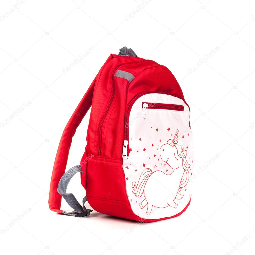 Mochila aislada sobre fondo blanco. Bolso escolar para niños, maletín ...