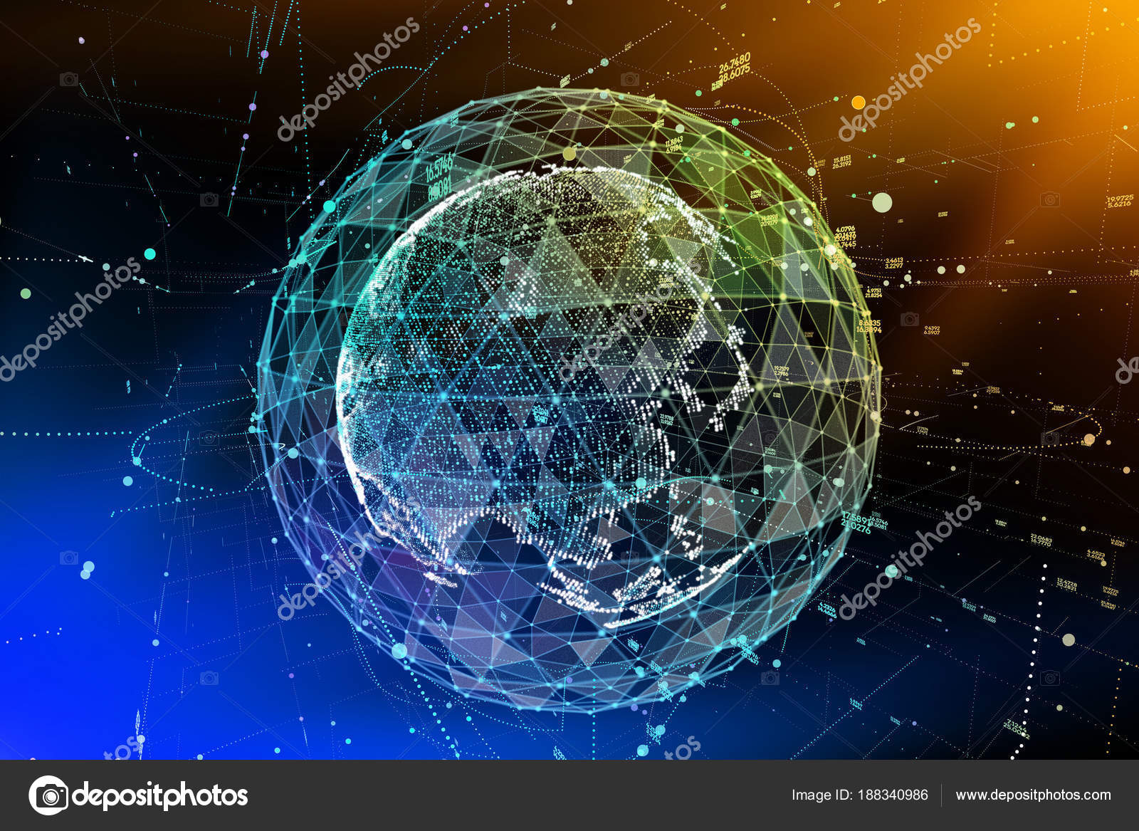 3d illustration of detailed virtual planet Earth. Technological digital ...
