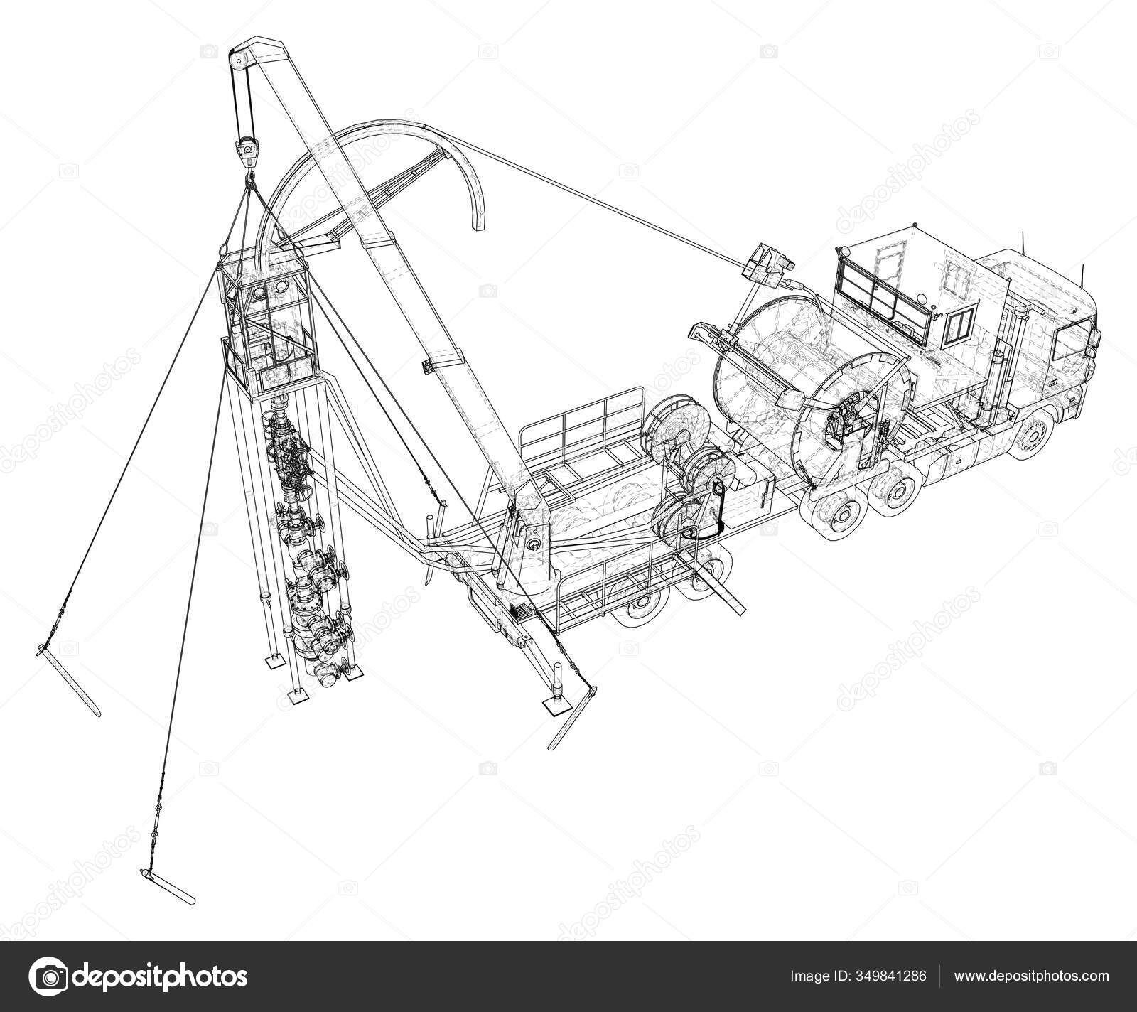 Coil Tubing. Wire-frame line isolated on white. Vector rendering of 3d ...