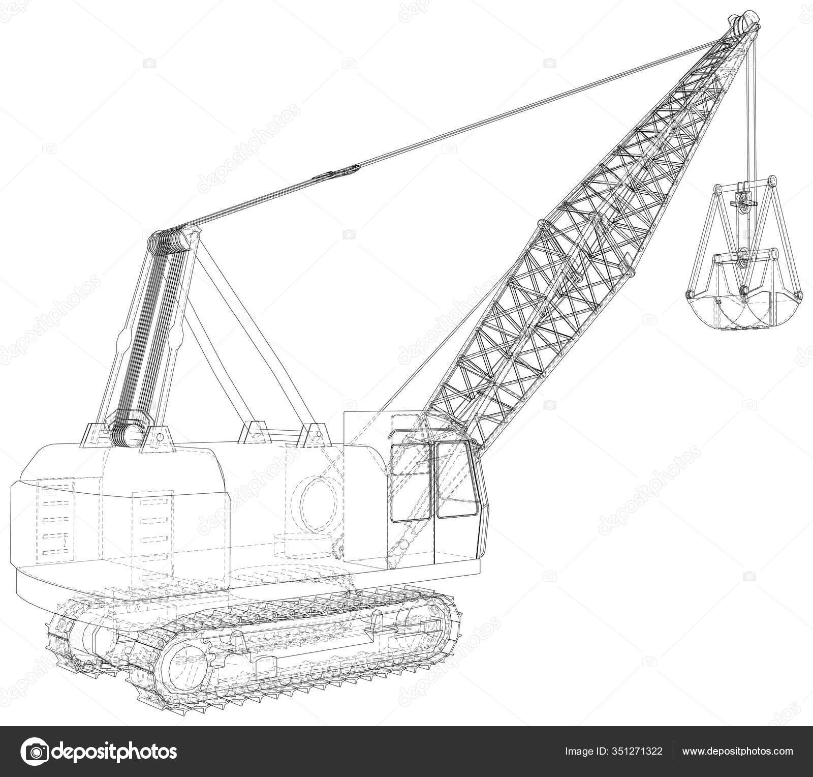 Dragline walking excavator with a ladle. Vector illustration. Vector ...