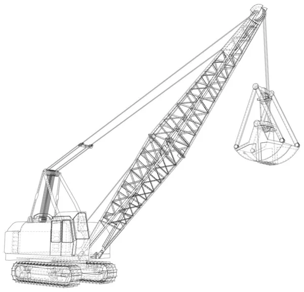 Dragline walking excavator. Vector rendering of 3d. Wire-frame style ...