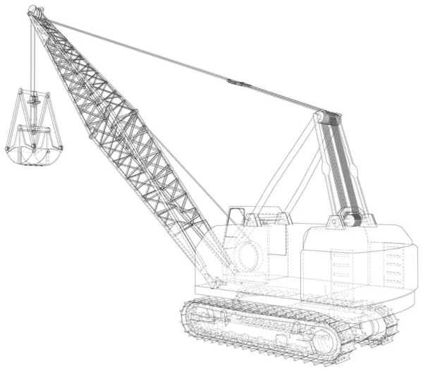 Dragline walking excavator with a ladle. Vector illustration. Vector ...