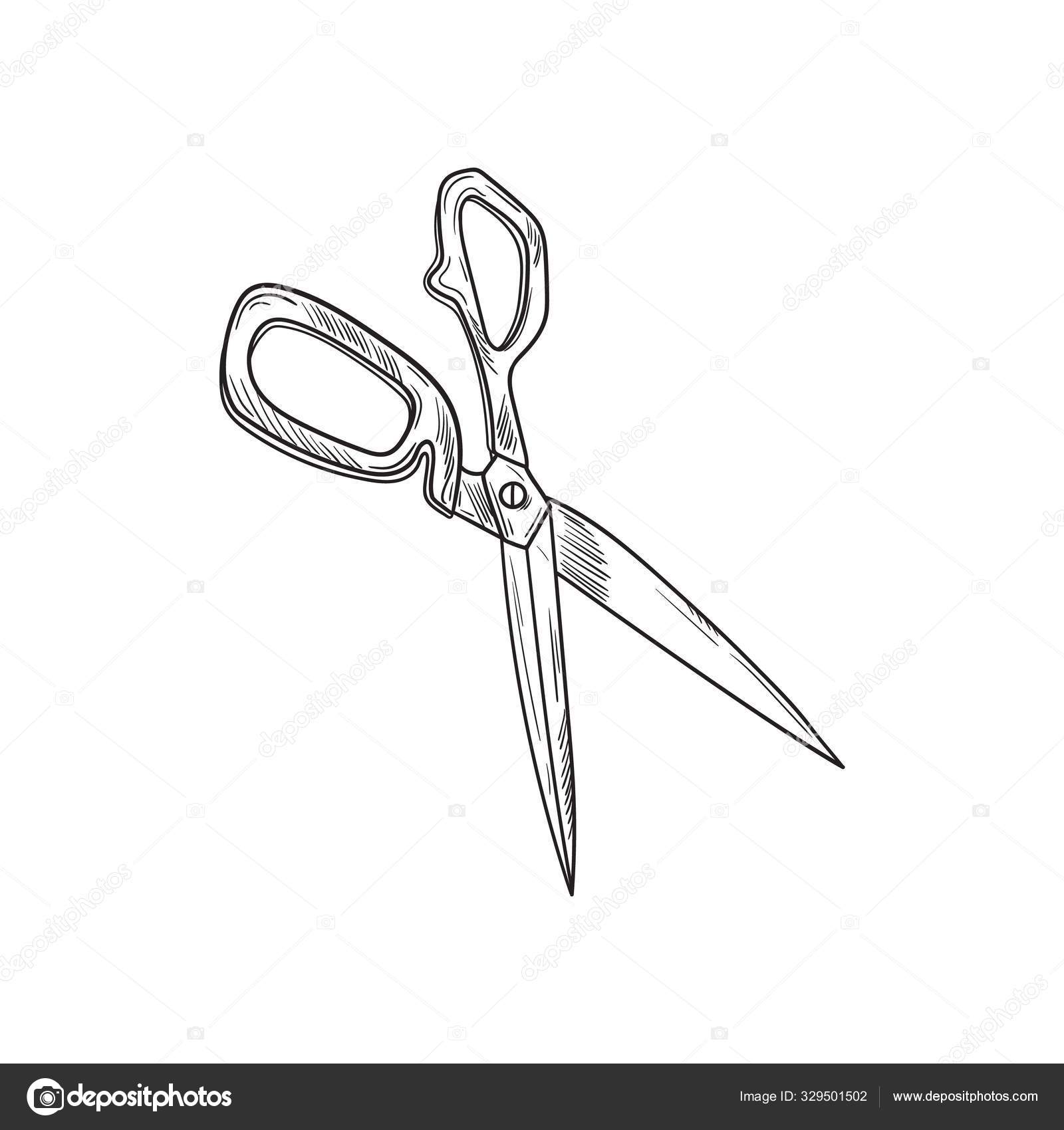 Hand drawn illustration of sewing and clothes-making scissors in ...