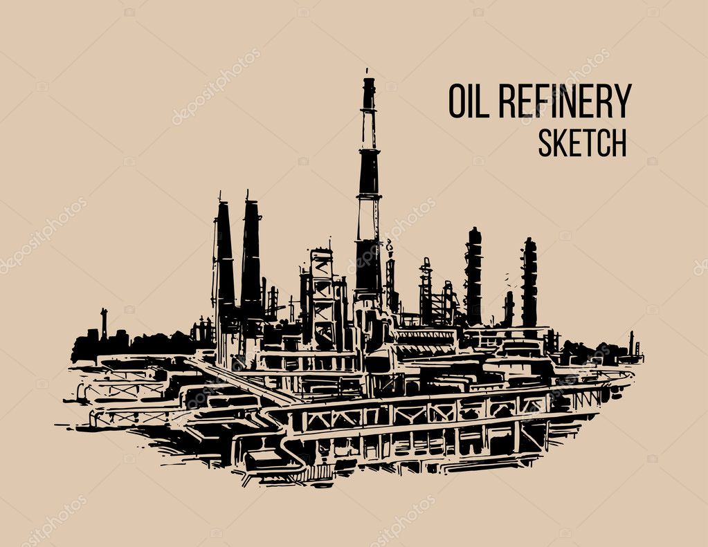 Refinery sketch | Oil refinery sketch — Stock Vector © natashin #127274132