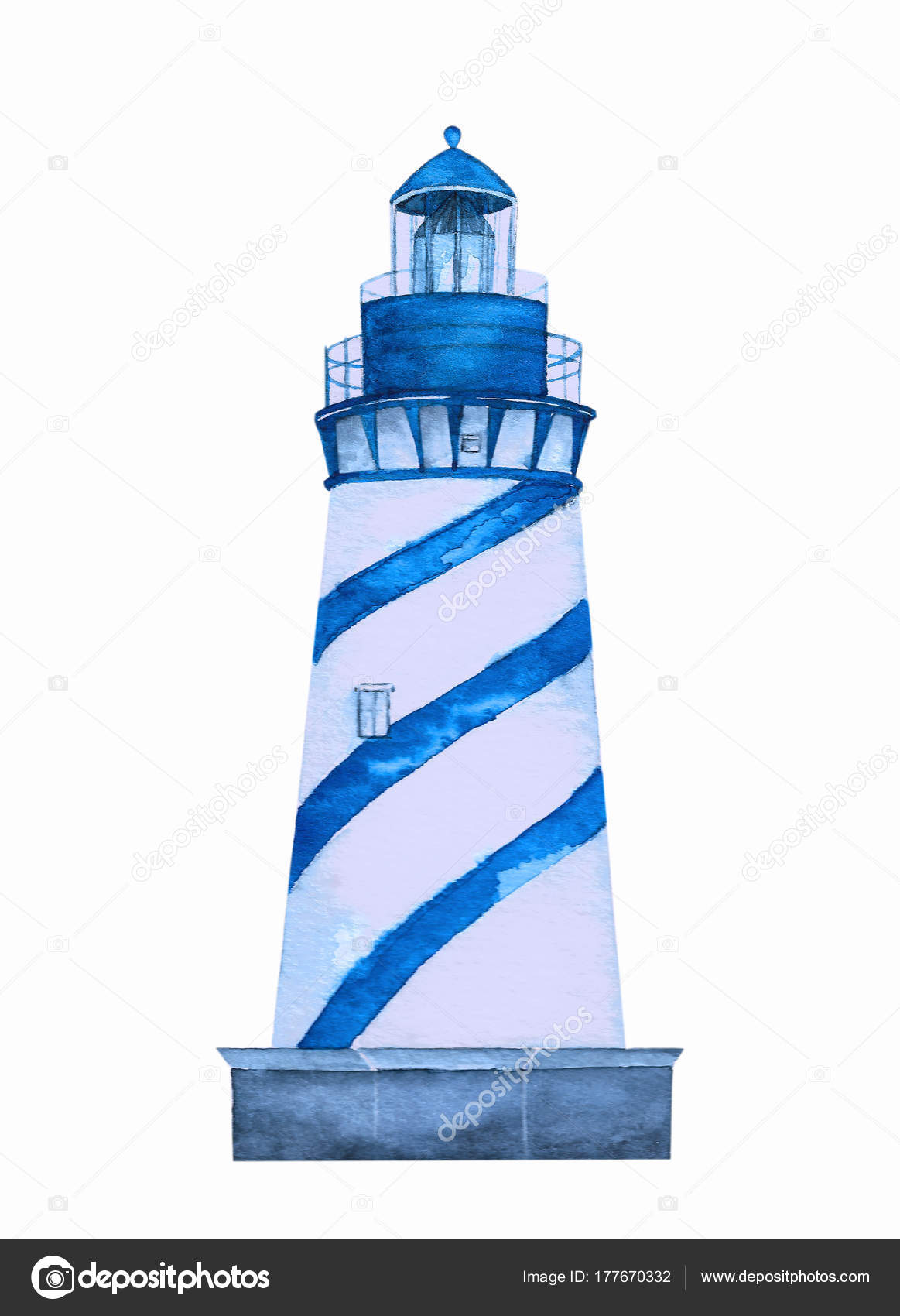 Watercolor Blue Lighthouse White Background Stock Photo by ©lillyeu9 ...