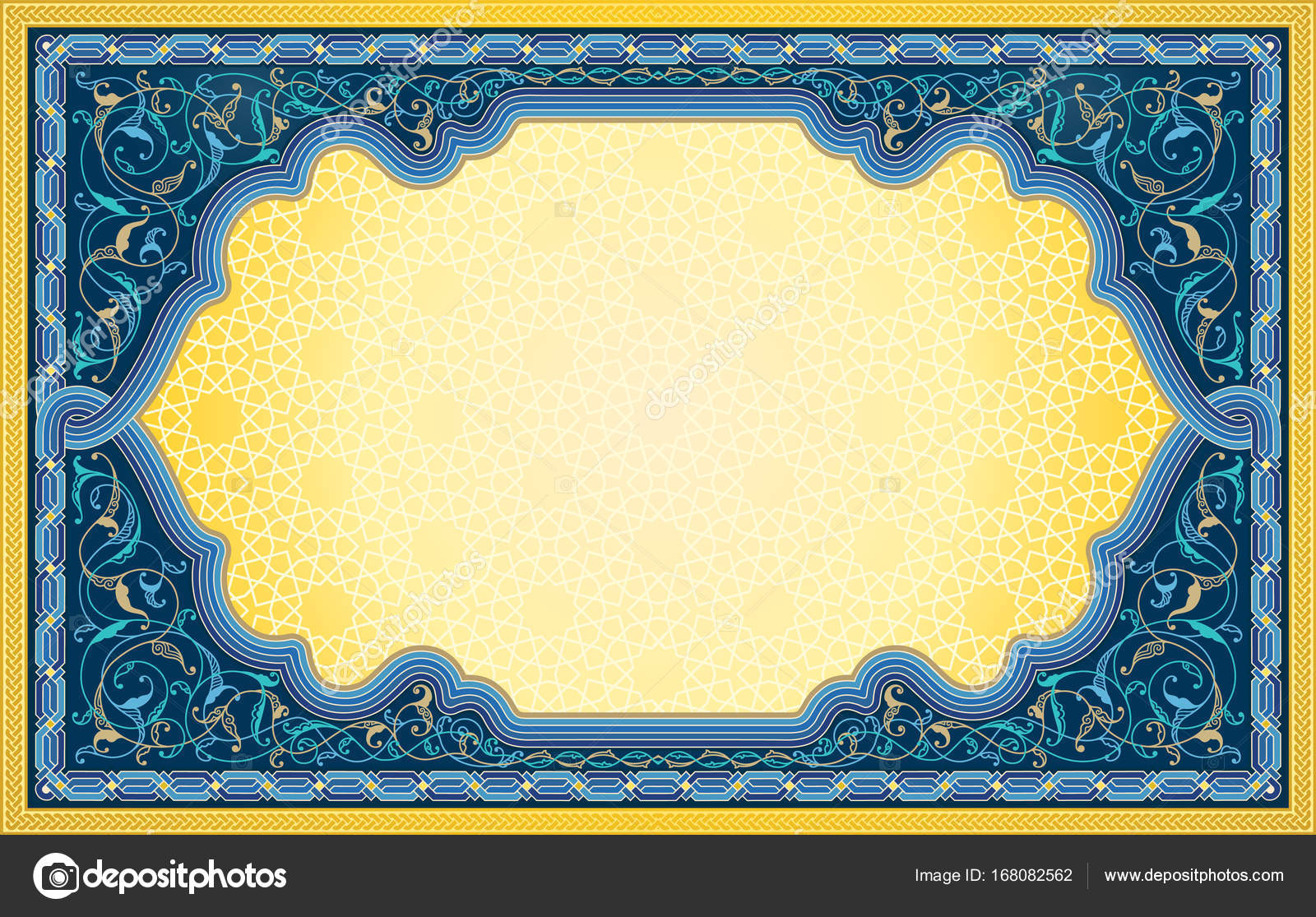 Middle Eastern High Detailed Ornamental Art Background Blue Gold Color ...