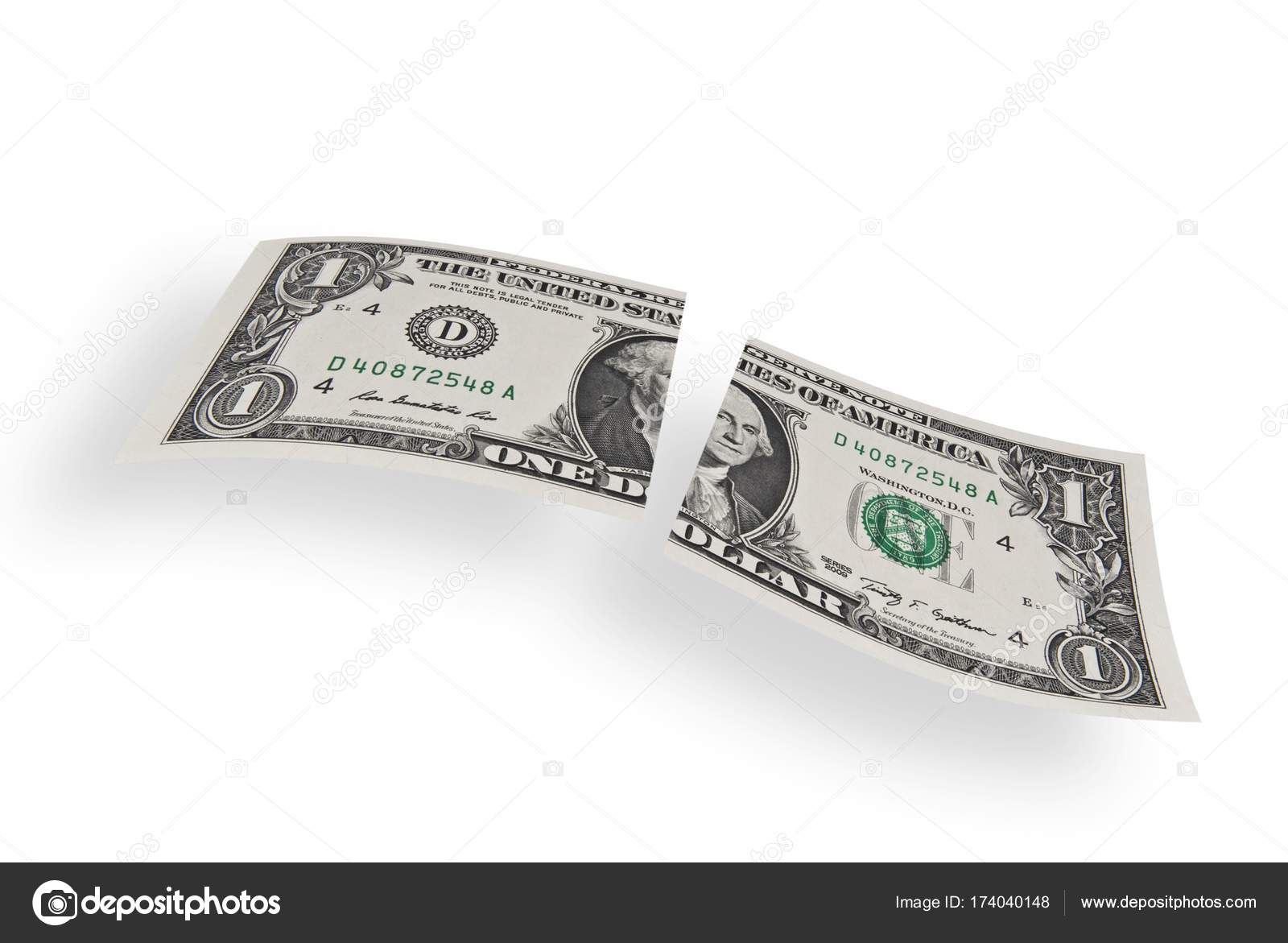 One Divided Dollar Bill Cut Devaluation Currency Stock Photo by ...