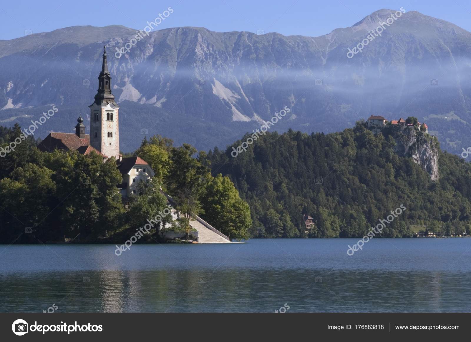 Bled Lago Bled Con Isla Otok Iglesia Santa María Gorenjska: fotografía ...