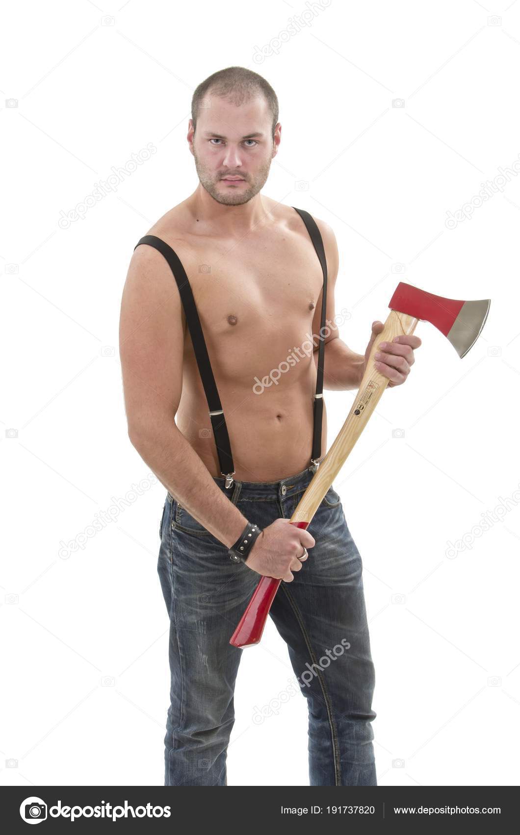 Bare Chested Man Holding Axe — Stock Photo © imagebrokermicrostock ...