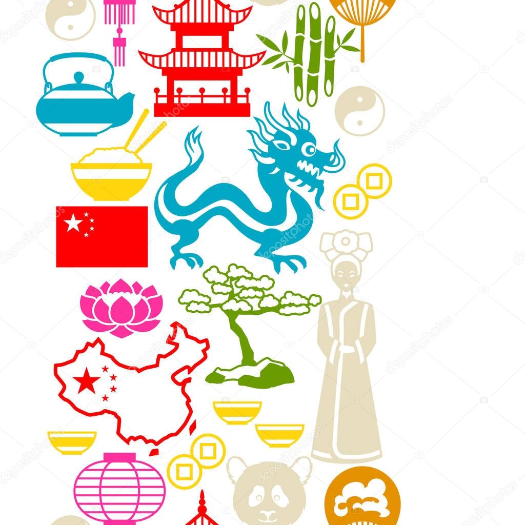 China seamless pattern. Chinese symbols and objects — Stock Vector ...