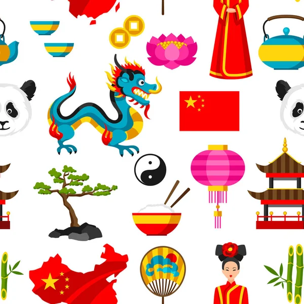 China seamless pattern. Chinese symbols and objects — Stock Vector ...
