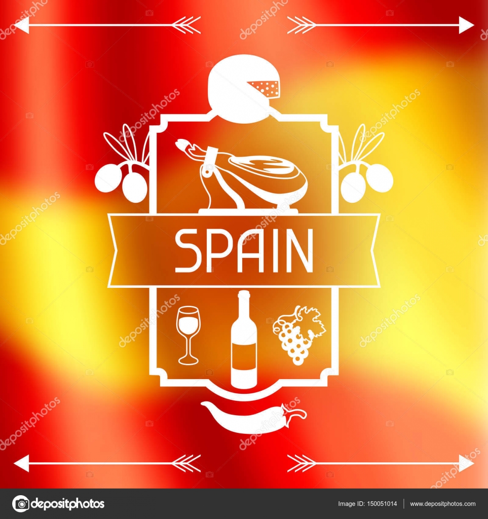 Traditional spanish food. Spain background design on blurred flag Stock ...