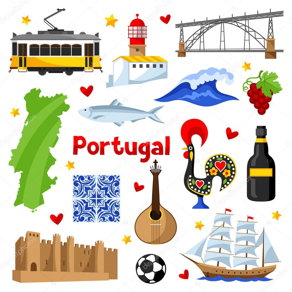 Set De Iconos De Portugal Símbolos Y Objetos Tradicionales Nacionales