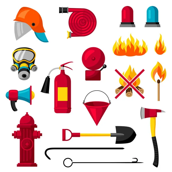 Set of firefighting items. Fire protection equipment. Fireman equipment ...
