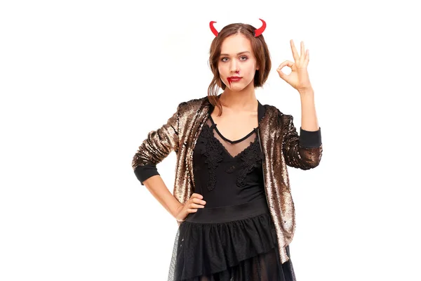 Woman devil horns Stock Photos, Royalty Free Woman devil horns Images ...