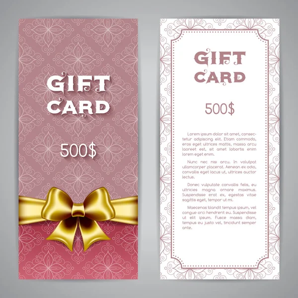 Gift voucher template with golden ribbon and a bow. — Stock Vector ...