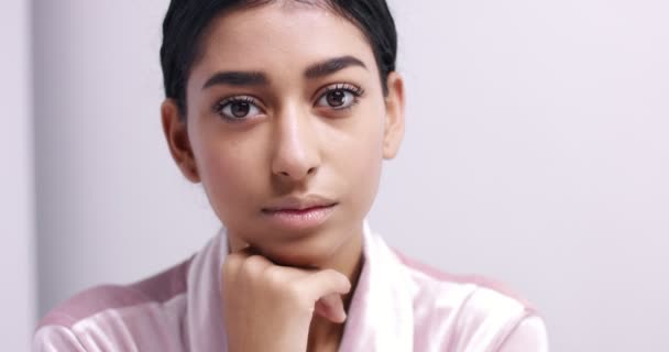 Sweet middle Eastern girl with perfect skin close up — Stock Video ...