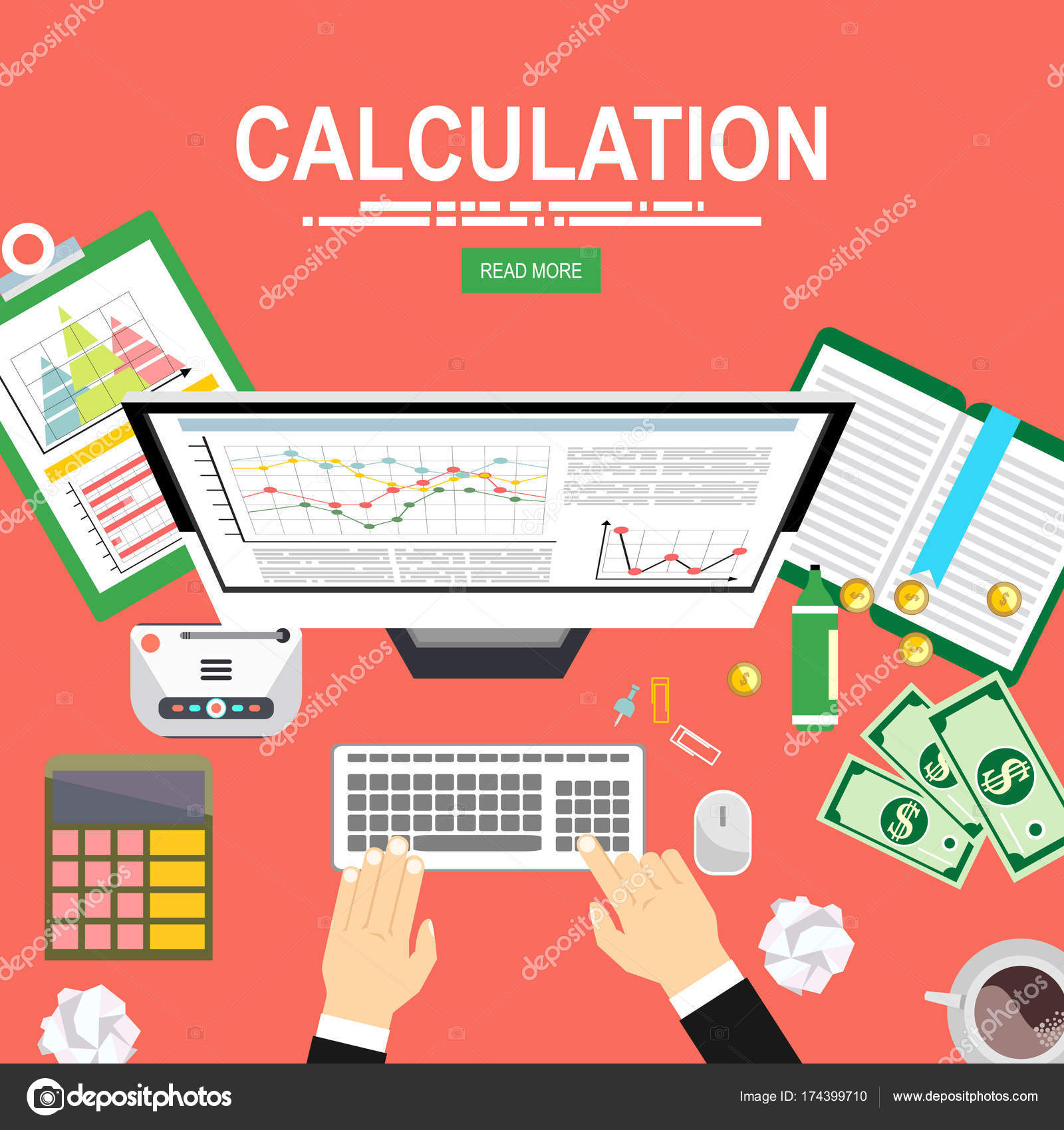 Calculation Concept Businessman Accountant Flat Design Vector ...