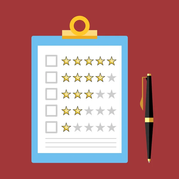 Clipboard with rating stars and pen. Quality control, customers reviews ...