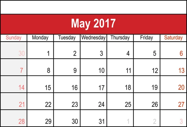 Calendário maio 2017 Vector Art Stock Images | Depositphotos
