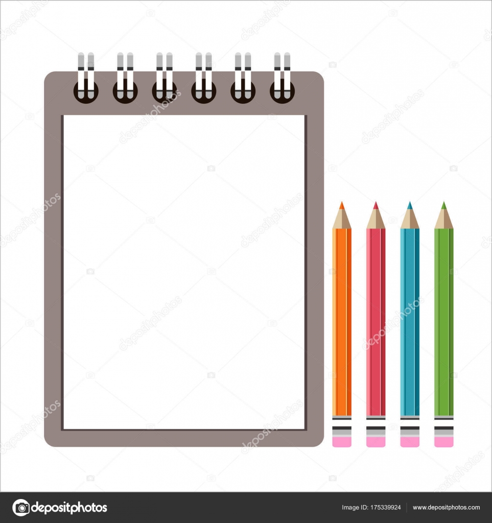 Empty Notebook Color Pencils Flat Stylish Design Flat Vector Stock ...