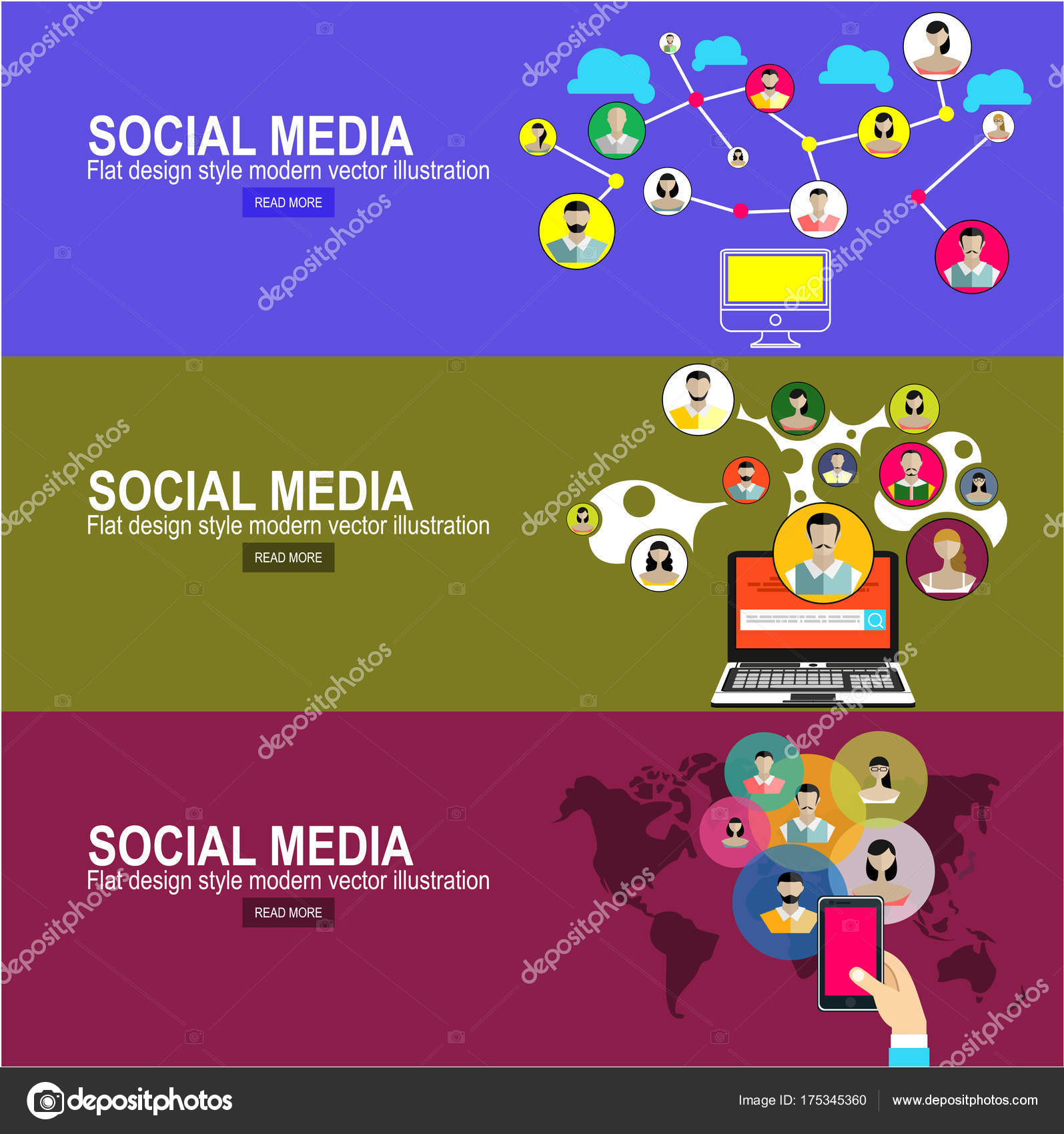 Collage Concepto Redes Sociales Diferentes Orígenes Vector de stock ...