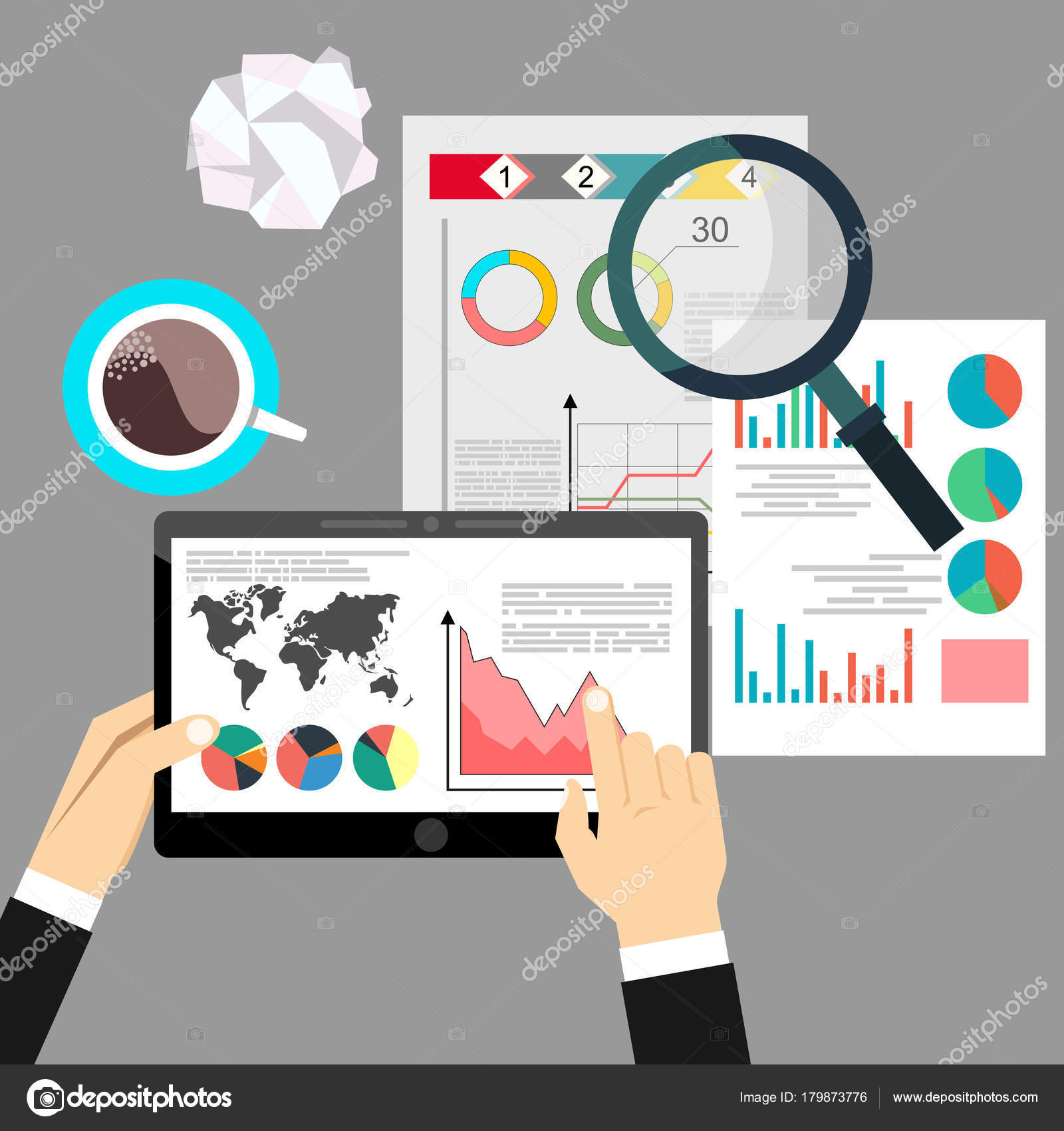 Financial Calculations Working Process Flat Design Modern Illustration ...