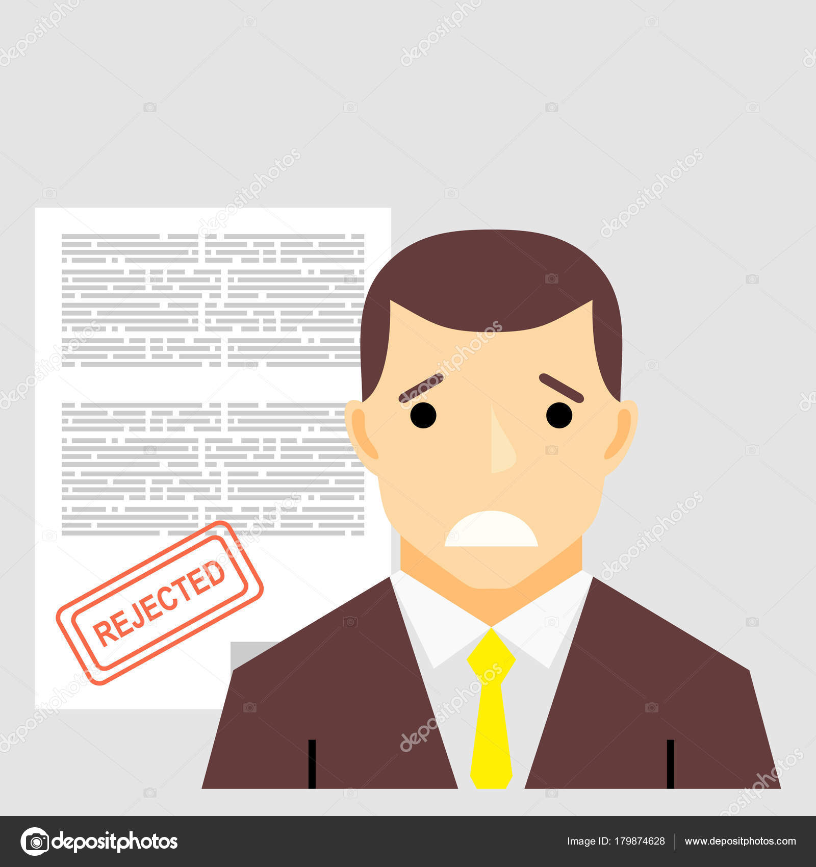 Sad Man Rejected Application Form Flat Illustration Concept Stock ...