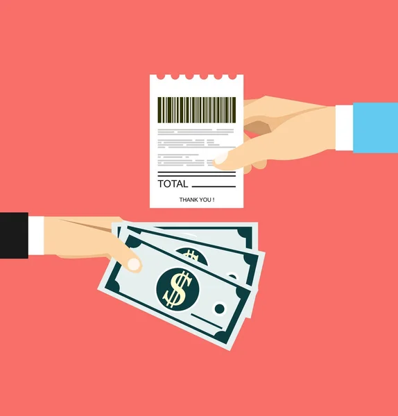 Hand holding paper check and hand holding money. Pay a bill with cash ...