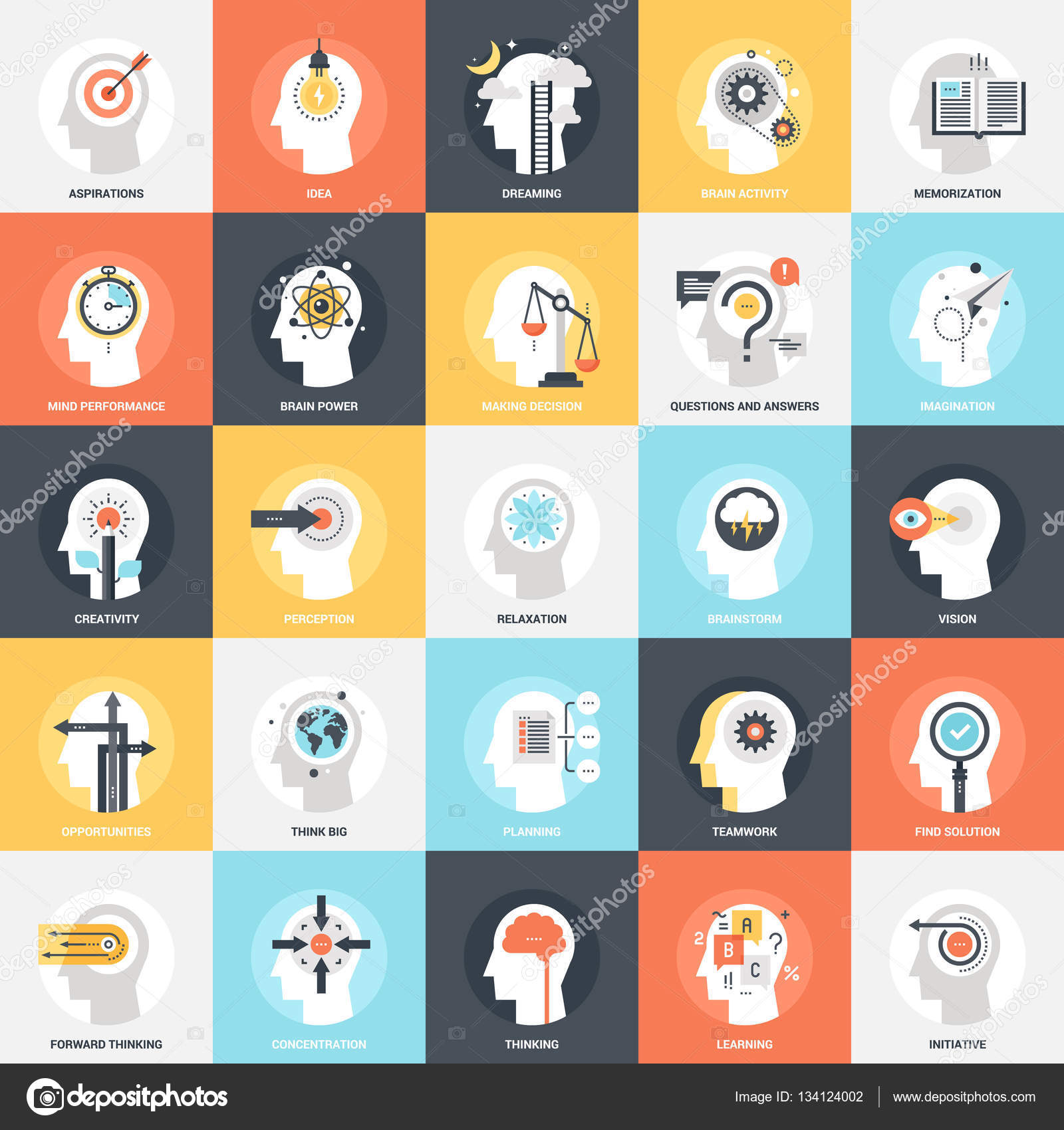 Thinking and brain process Stock Vector Image by ©vasabii777 #134124002