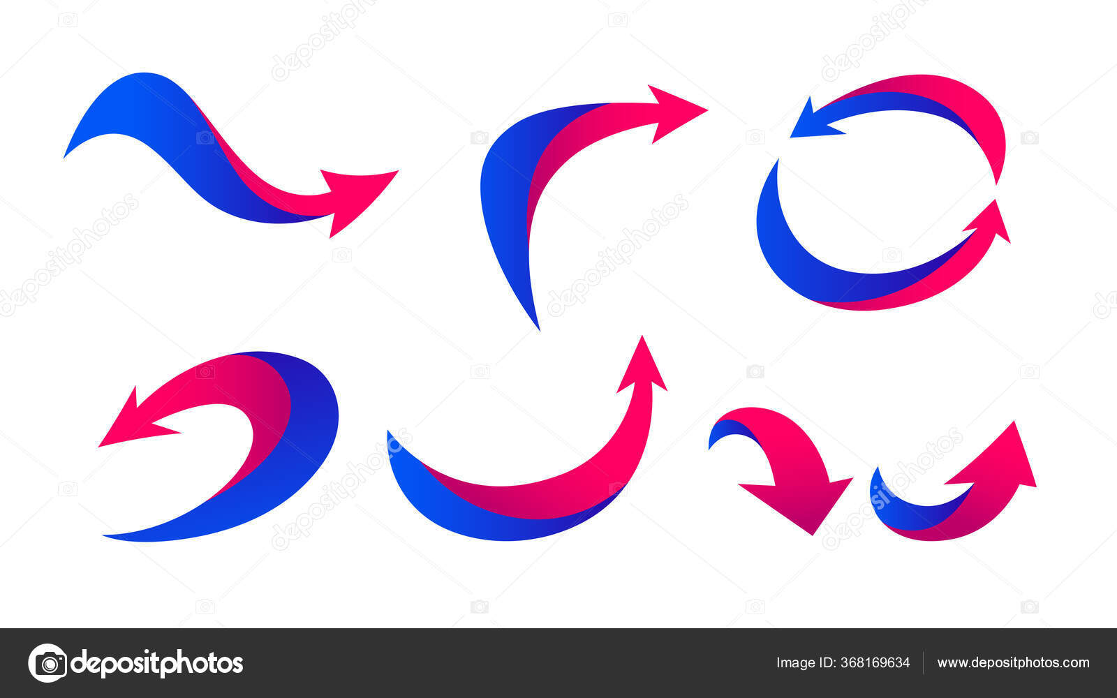 Red Blue Gradient Colour Curved Arrow Collection Set Vector Icon Stock ...