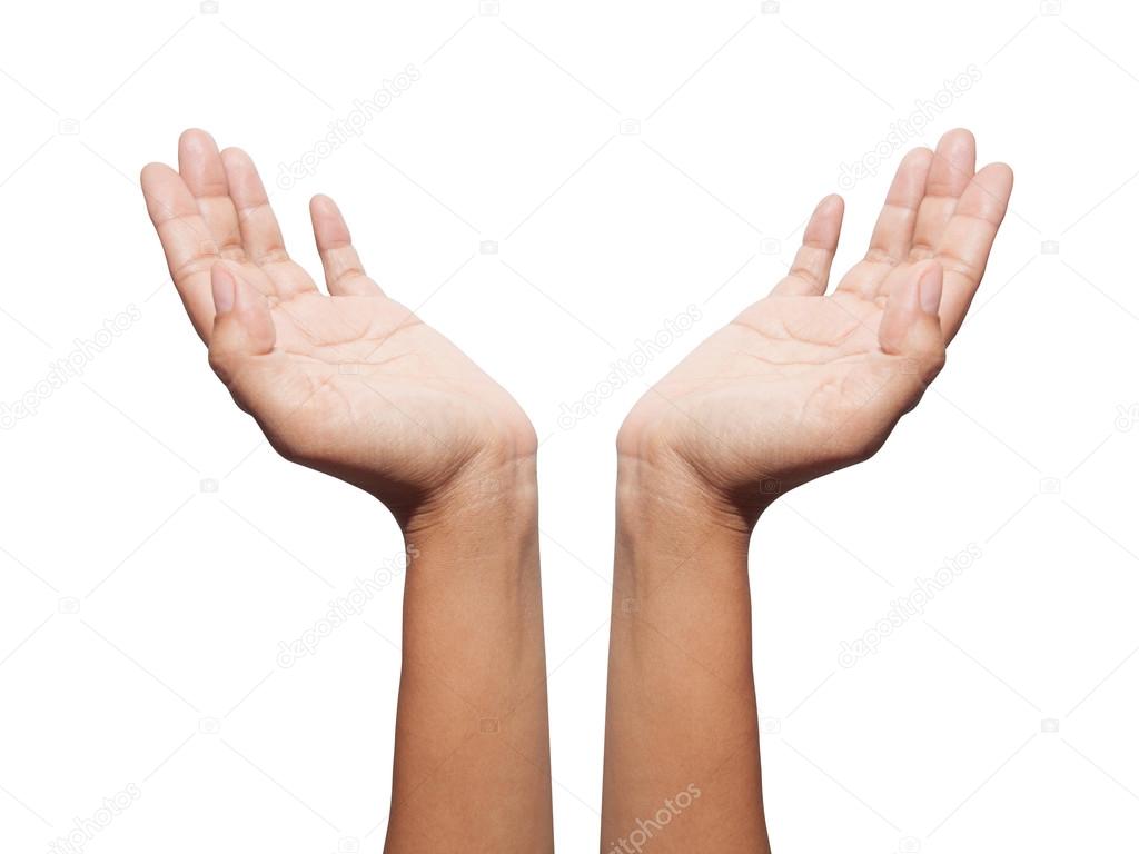 Female teen hand showing protection symbol, isolated on white Stock ...